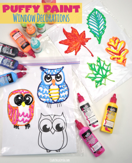 Fall Leaf and Owl Puffy Paint Window Decorations | Club Chica Circle ...